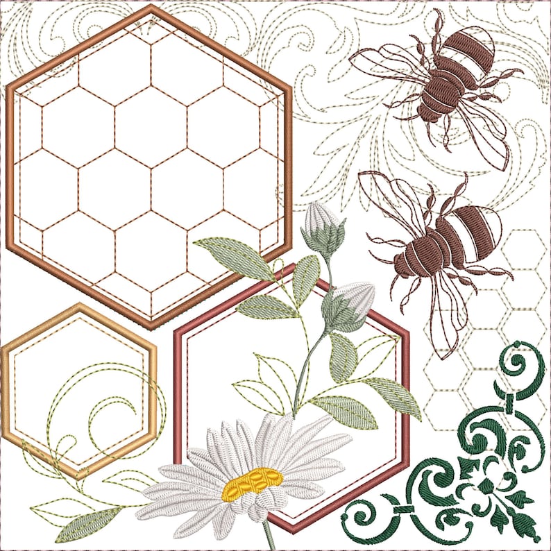 Honey Bee Quilt Blocks Machine Embroidery Designs 8"x8" - Etsy