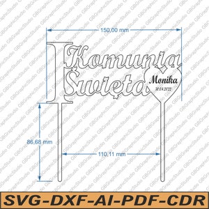 Personalised First Holy Communion Topper Dxf Svg. - Etsy