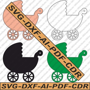 Baby Prams Stroller Trolley Svg Dxf, Stroller Ornament, Baby Carriage ...