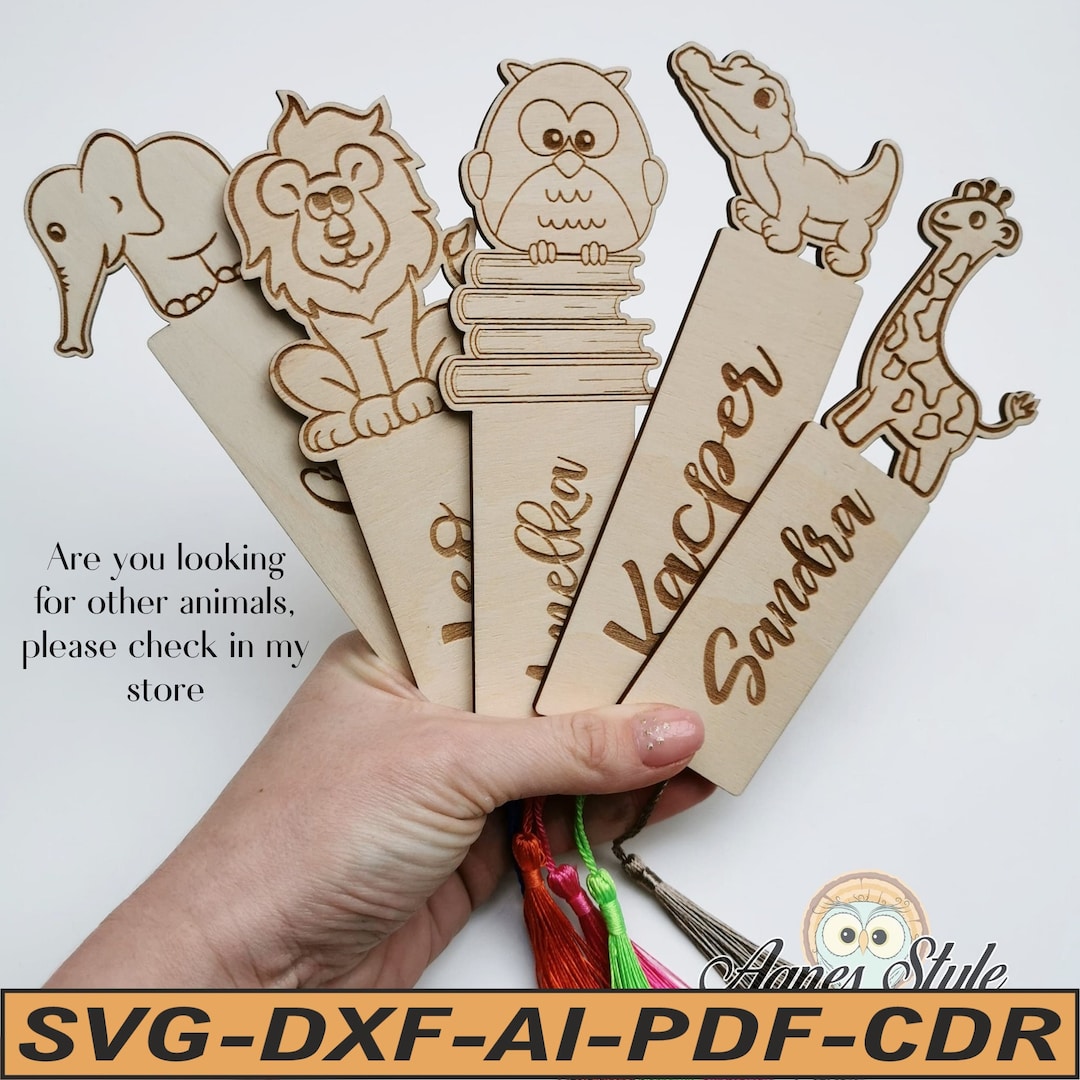 Personalised Bookmark Dxf Svg, Bookmark Kids, Book Mark Animal ...