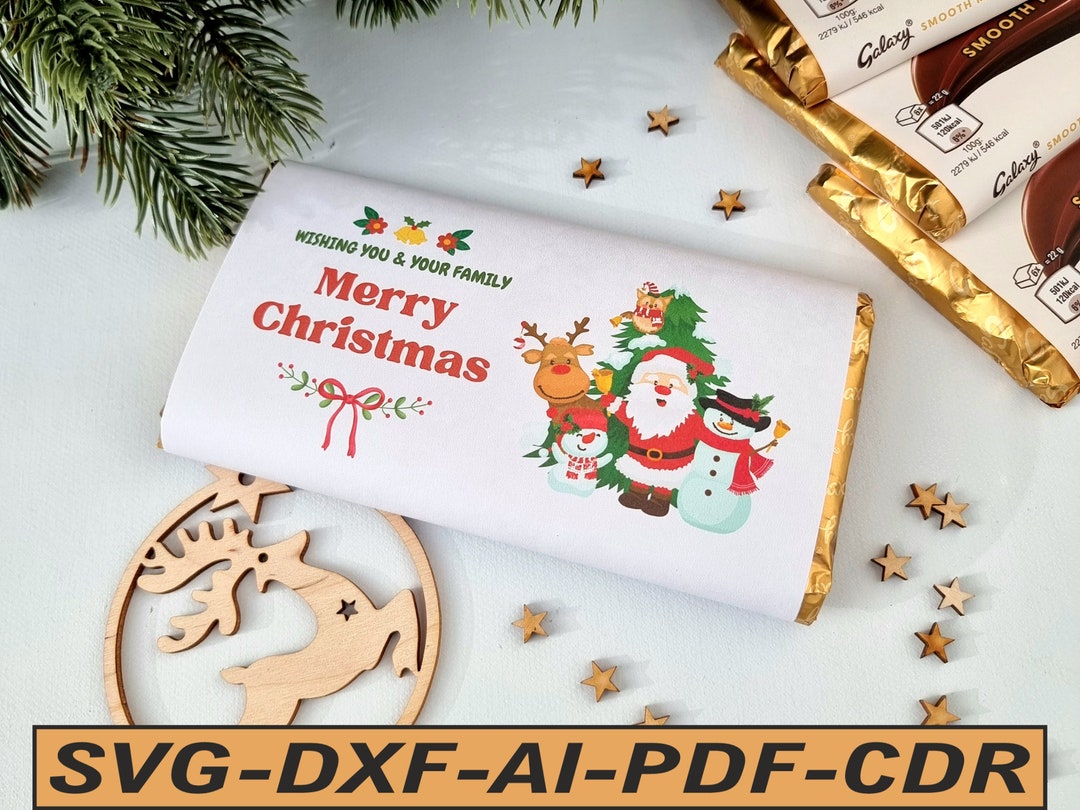 Santa Christmas Chocolate Bar Wrapper Label Template Svg, Gnome ...
