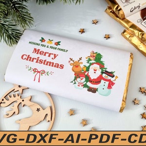 Santa Christmas Chocolate Bar Wrapper Label Template Svg, Gnome ...