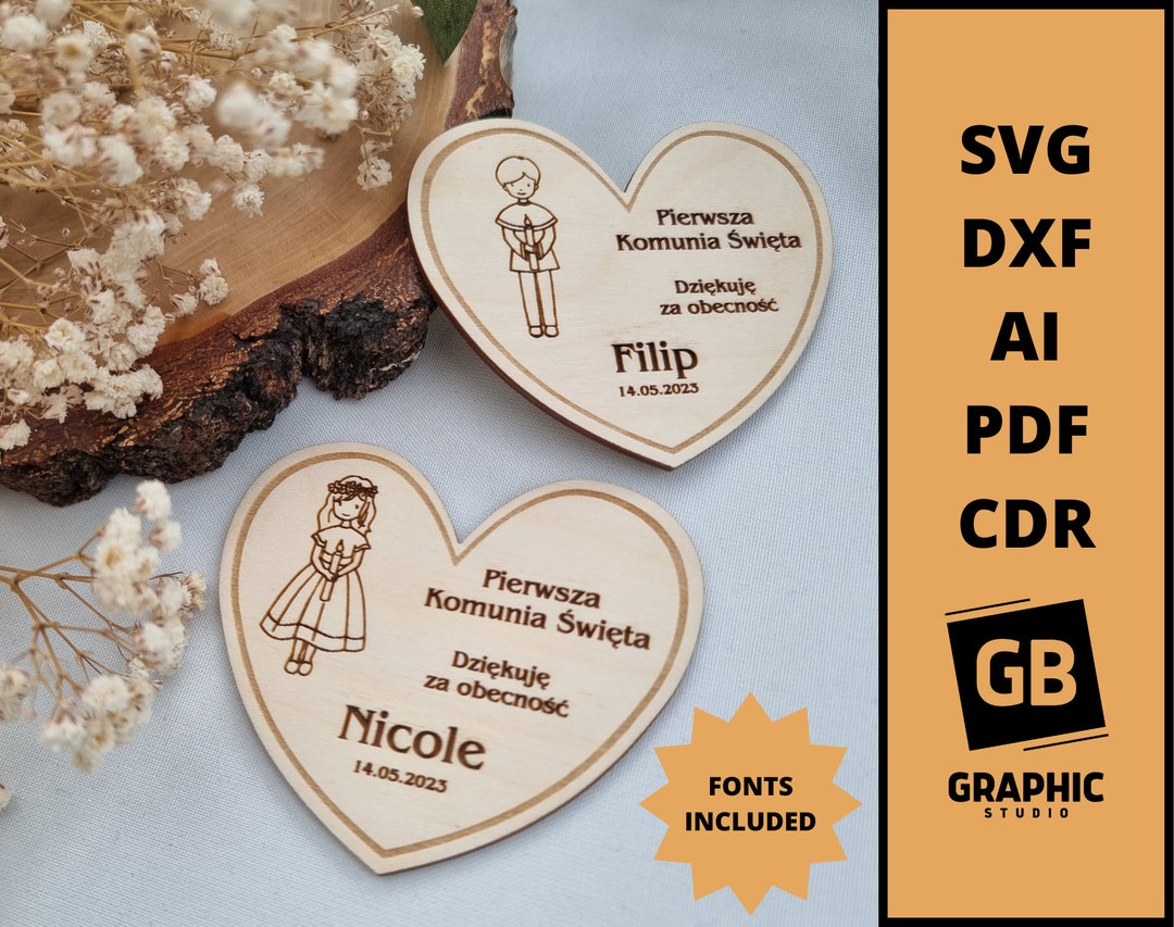 Thanks to First Holy Communion the Guests Souvenir Dxf Svg Heart Laser ...