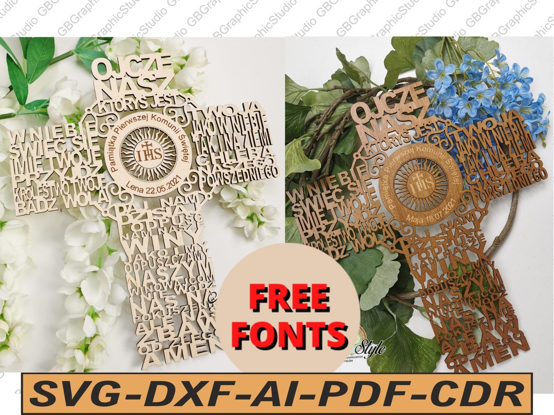 First Holy Communion Rosary Wooden Prayer Cross Memorial Svg Dxf - Etsy
