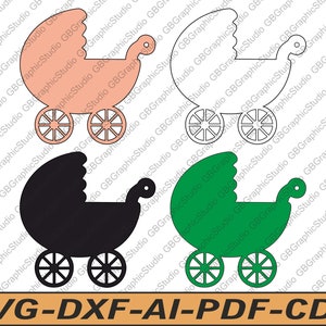 Baby Prams Stroller Trolley Svg Dxf, Stroller Ornament, Baby Carriage ...