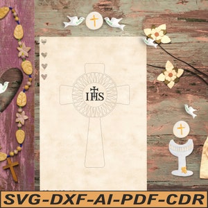 IHS Cross svg dxf, Cruz Primera Comunión, bautismo cruz svg dxf ...