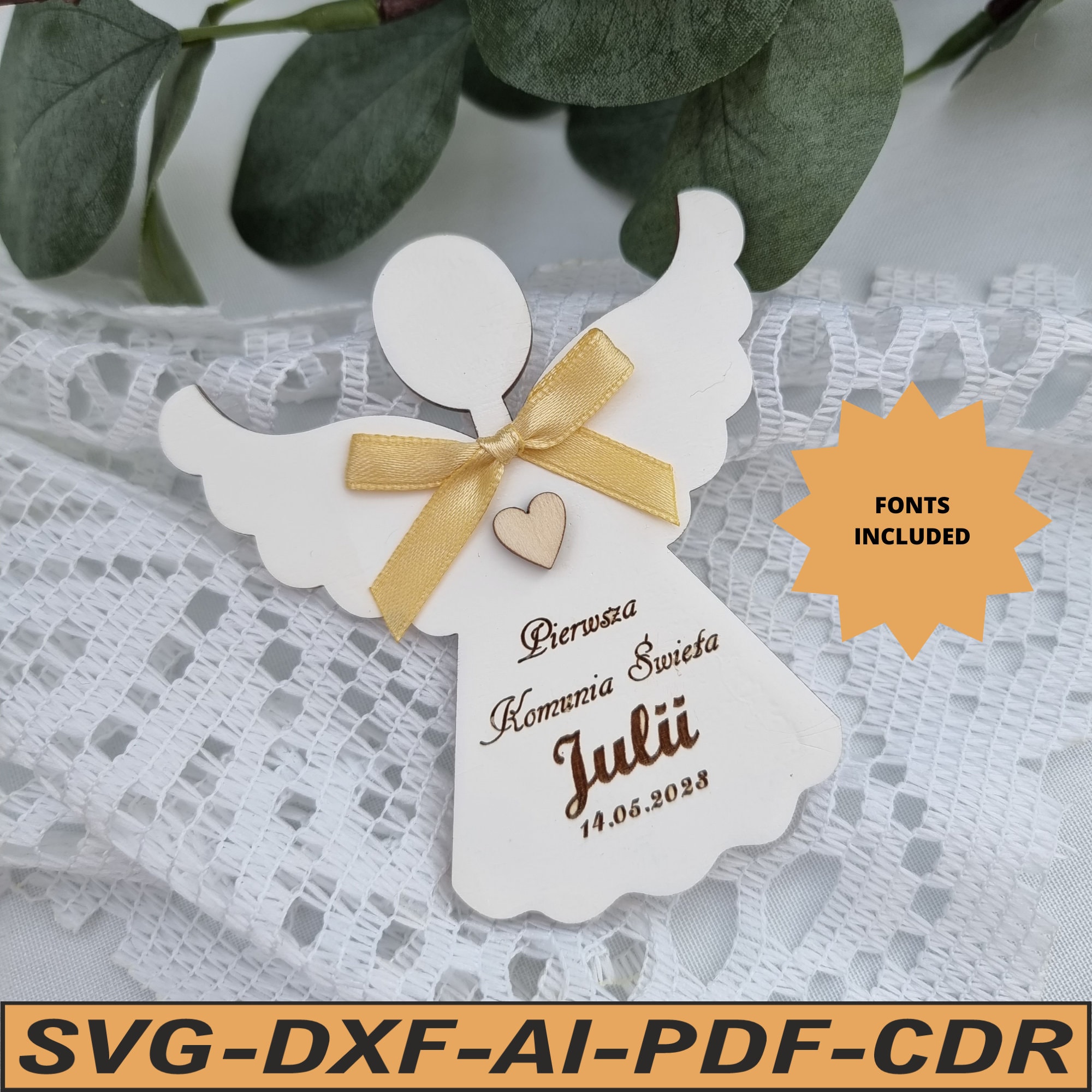 Angel Thanks to First Holy Communion the Guests Souvenir Dxf Svg Laser ...
