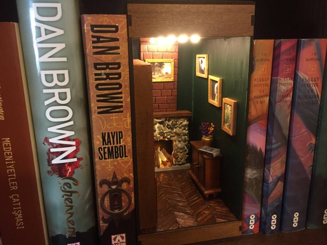 Cozy Room Book Nook,study Room Book Nook, Fıreplace Book Nook,shelf ...