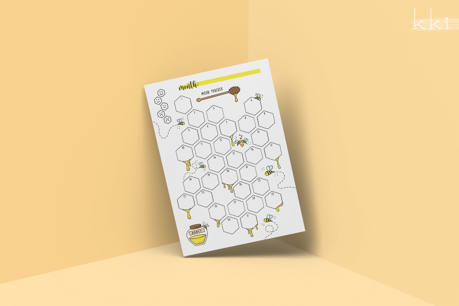 Bumble Bee Mood Tracker Sheets Printable Pages Bullet Journal Insert ...