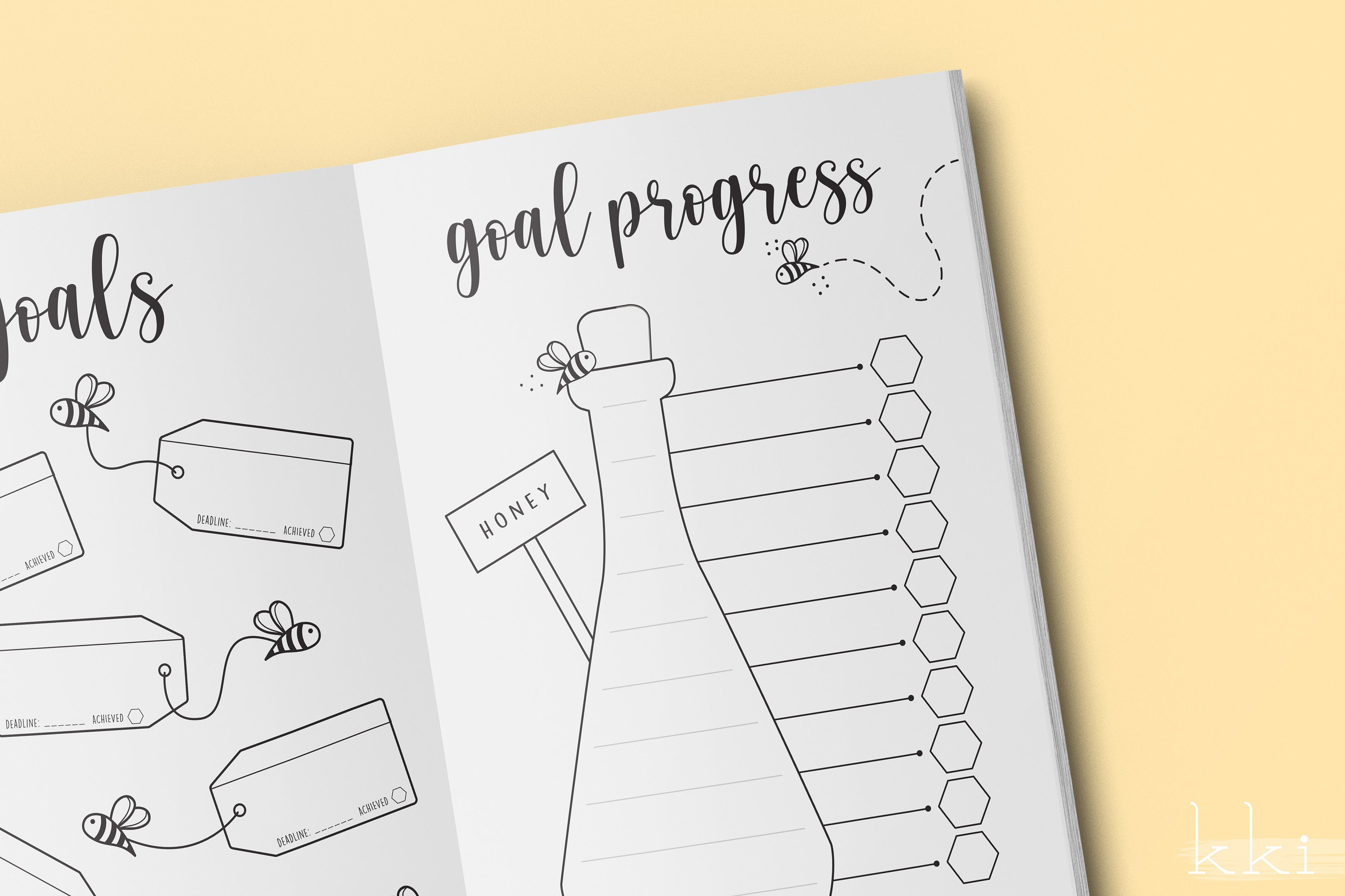 Blank Bumble Bee Goal Planner Sheets | Printable Pages | Bullet Journal ...