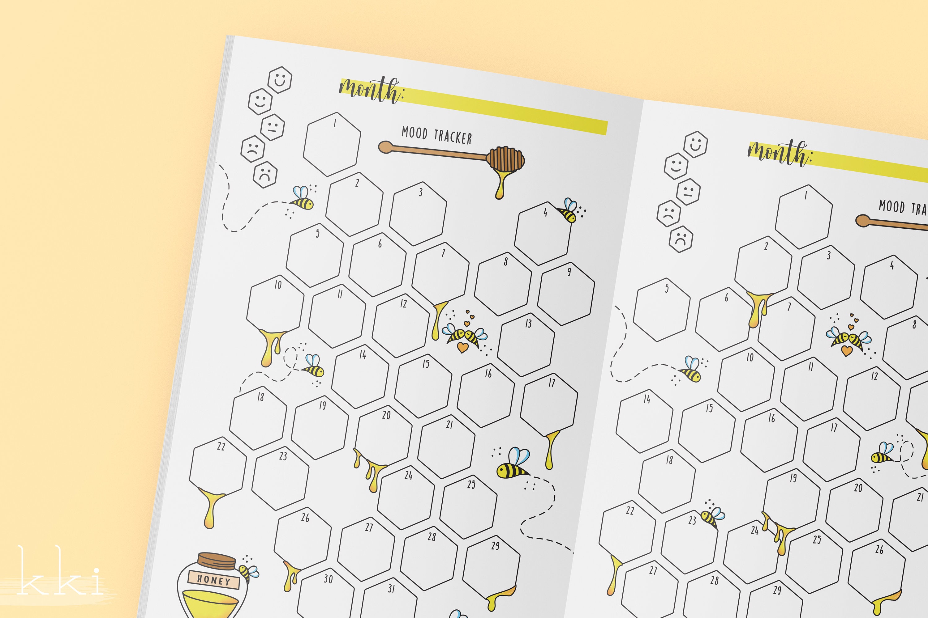 Bumble Bee Mood Tracker Sheets Printable Pages Bullet Journal Insert ...