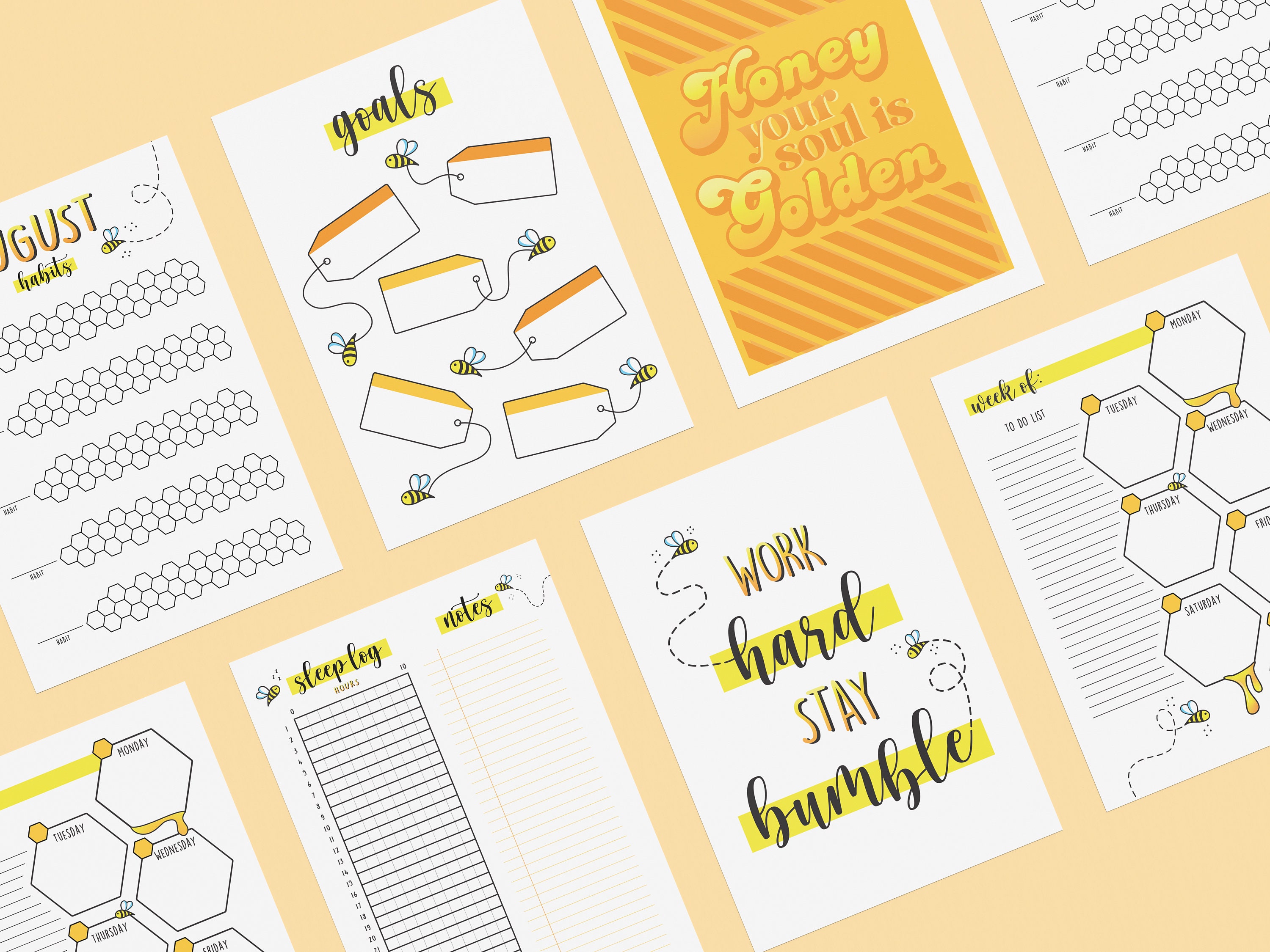 Bumble Bee Bullet Journal Printable Pages August 2021 | Etsy