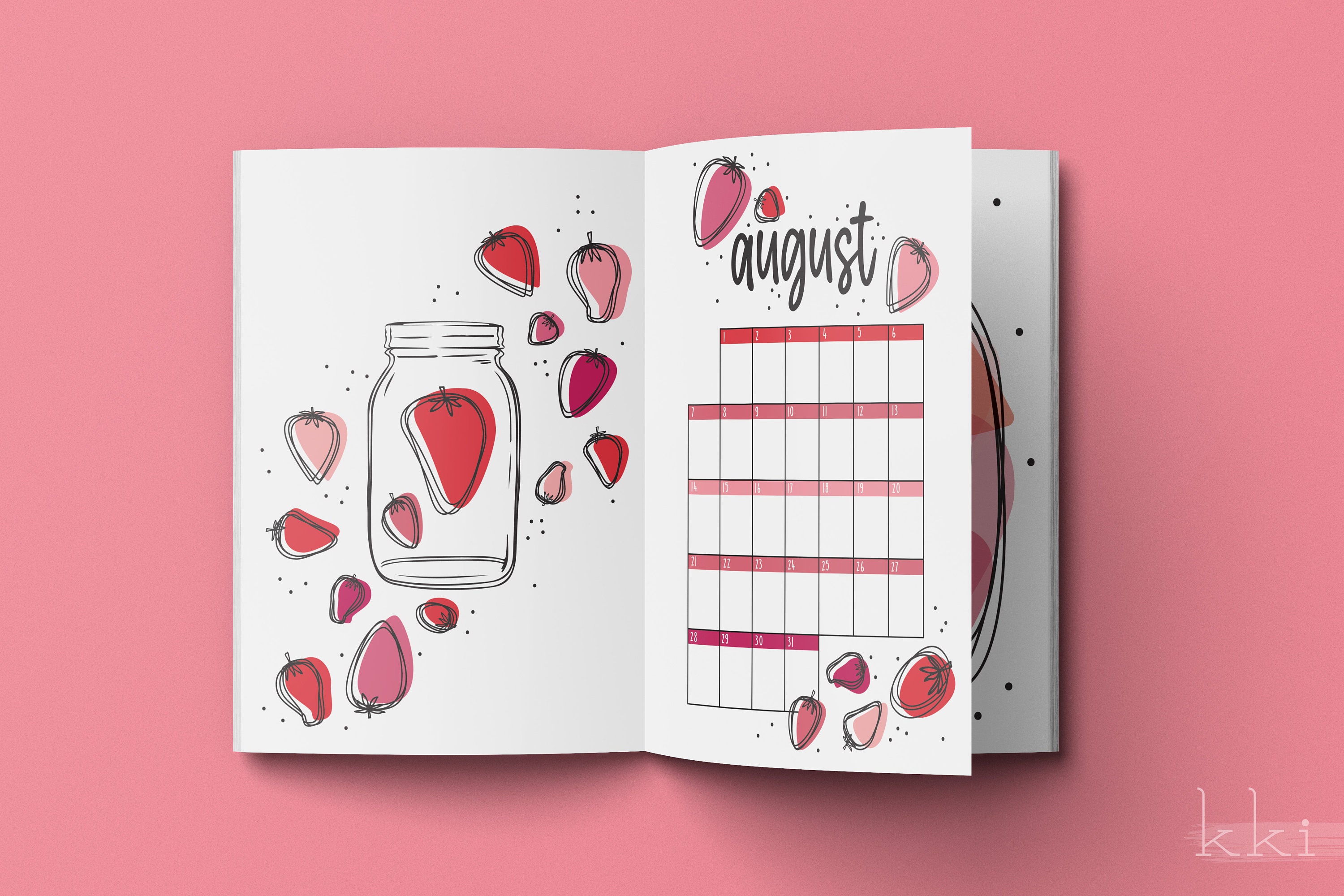 Strawberry Bullet Journal Printable Planner Pages August - Etsy Australia