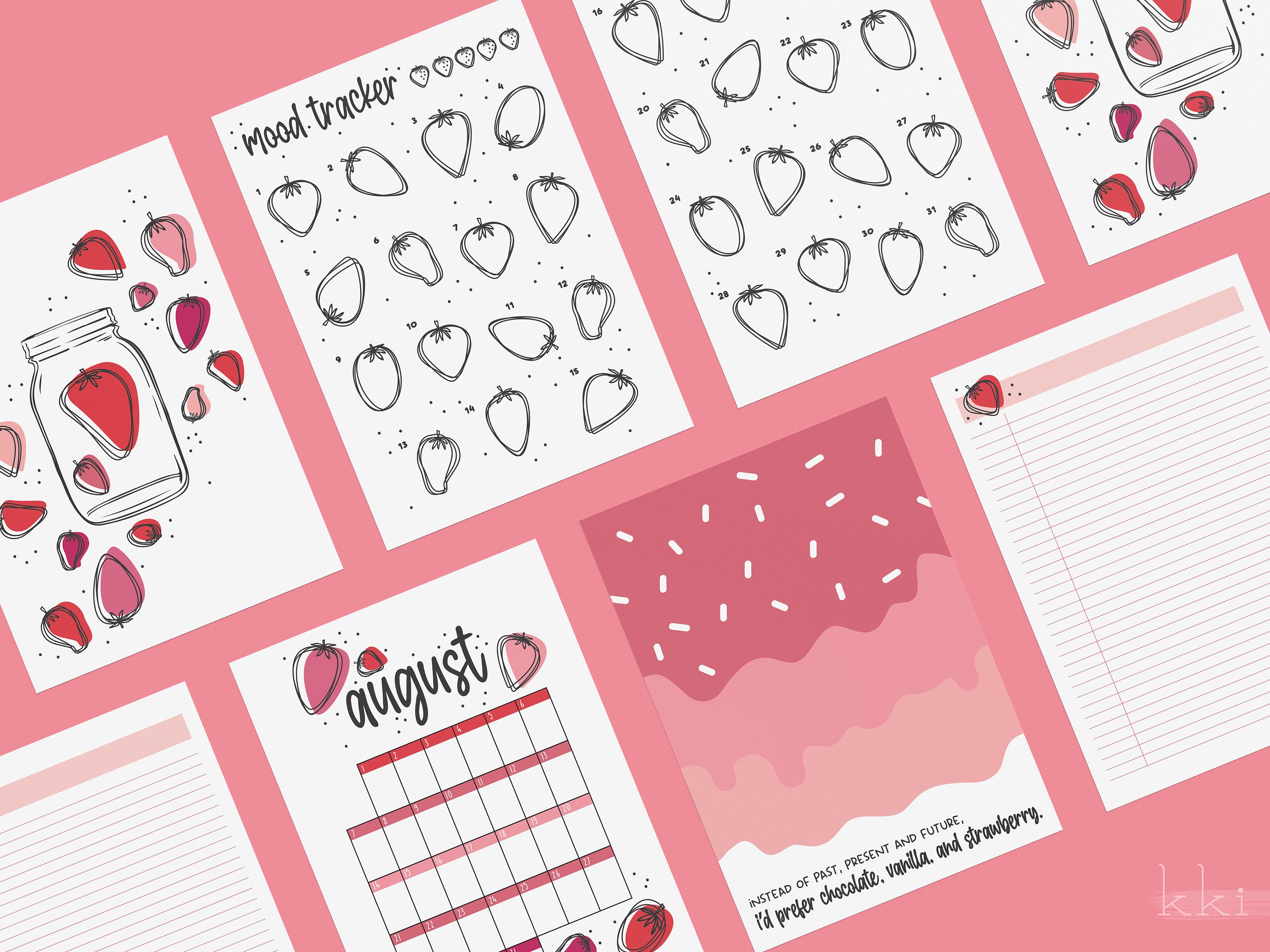 Strawberry Bullet Journal Printable Planner Pages August - Etsy Australia