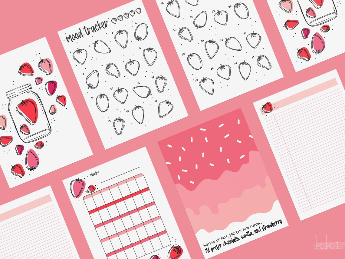 Strawberry Bullet Journal Printable Planner Pages Multi-month Instant ...