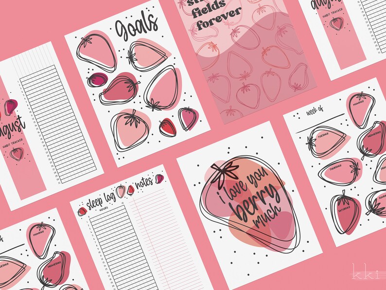 Strawberry Bullet Journal Printable Planner Pages August - Etsy