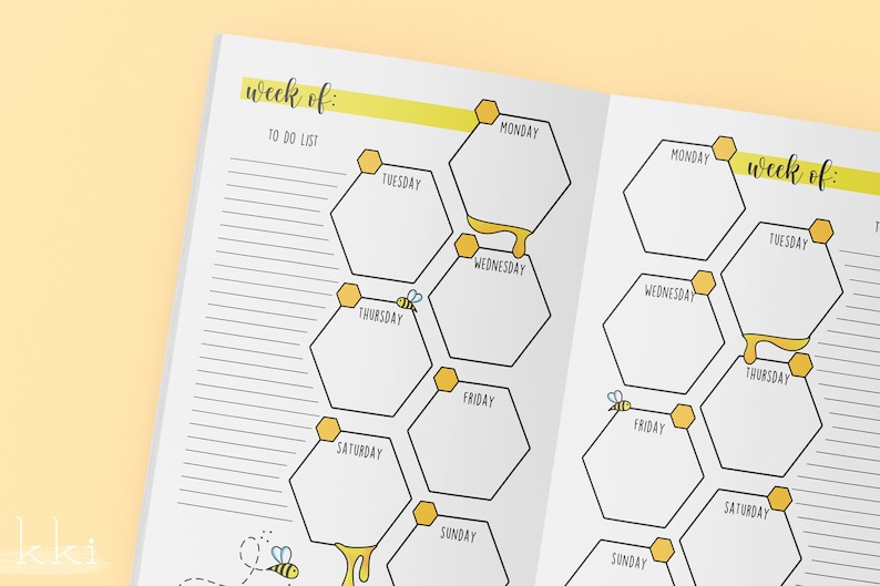 Bumble Bee Weekly Planner Sheets Printable Pages Bullet - Etsy