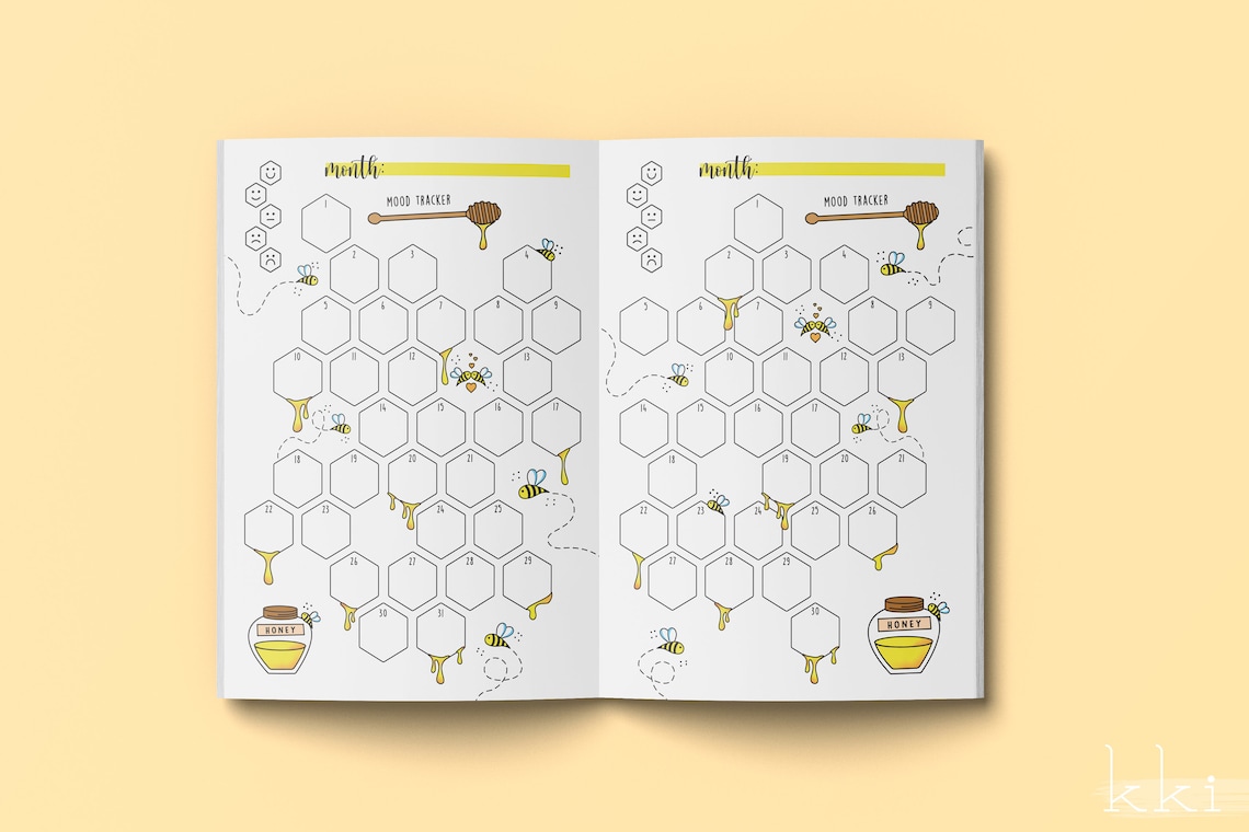 Bumble Bee Mood Tracker Sheets Printable Pages Bullet - Etsy
