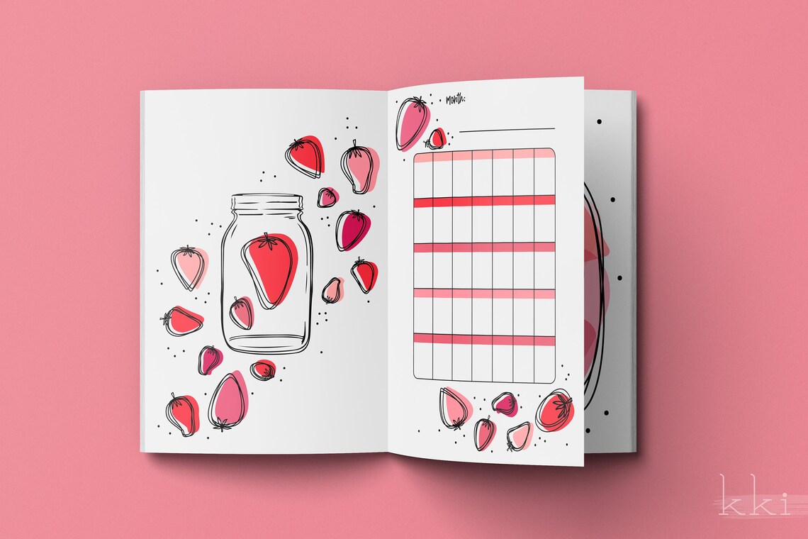 Strawberry Bullet Journal Printable Planner Pages Multi-month Instant ...