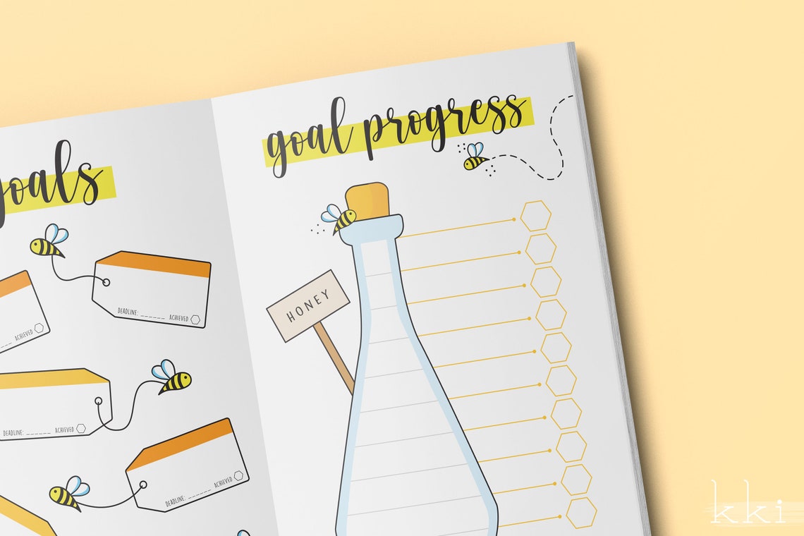 Bumble Bee Goal Planner Sheets Printable Pages Bullet Journal Instant ...
