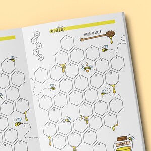Bumble Bee Mood Tracker Sheets Printable Pages Bullet Journal Insert ...