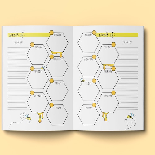 Bumble Bee Habit Tracker Sheets Printable Pages Bullet - Etsy