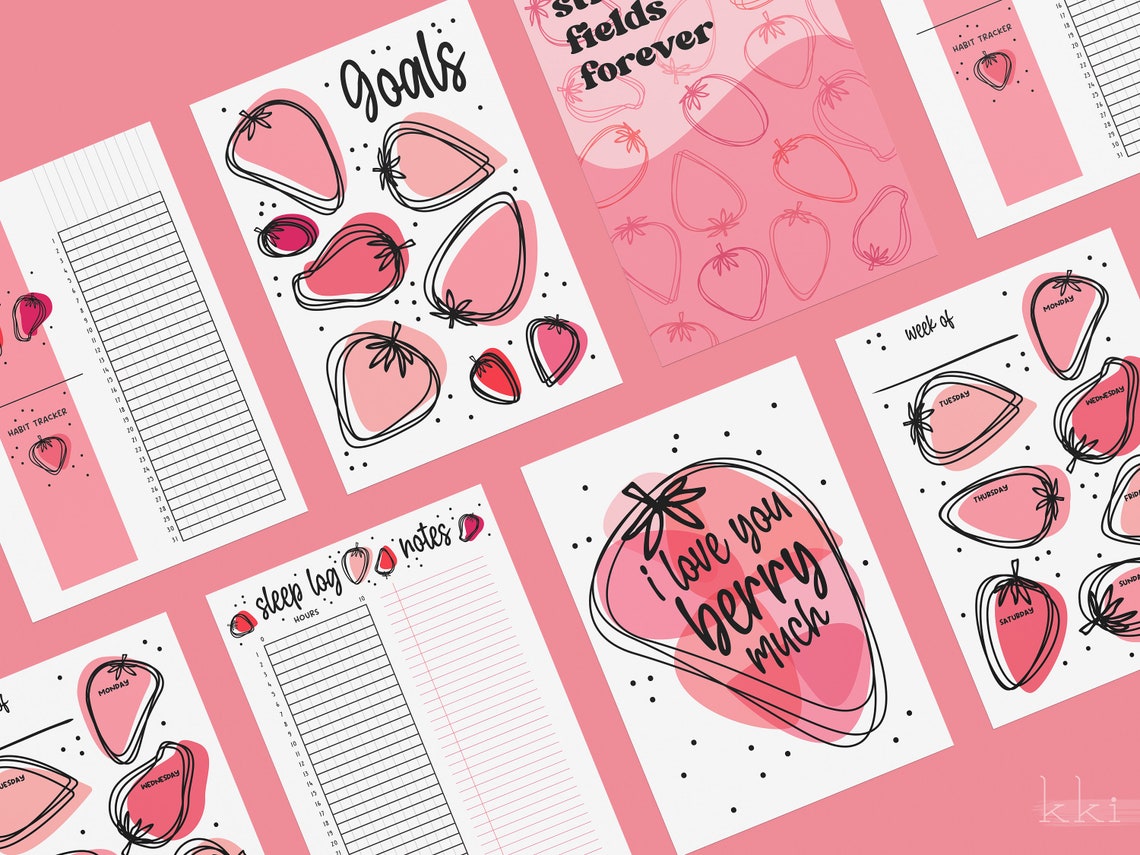 Strawberry Bullet Journal Printable Planner Pages Multi-month Instant ...