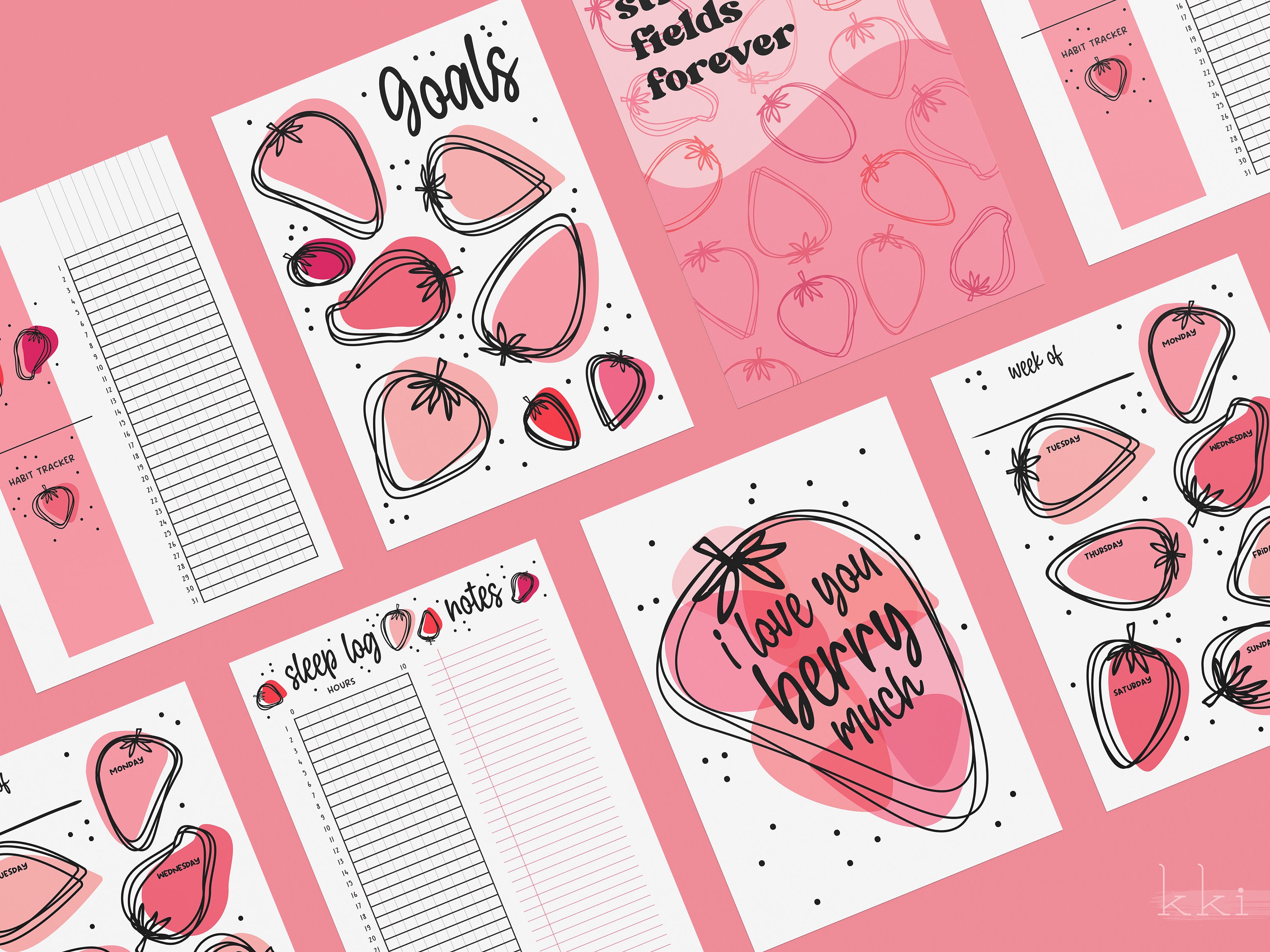 Strawberry Bullet Journal | Printable Planner Pages | Multi-month ...
