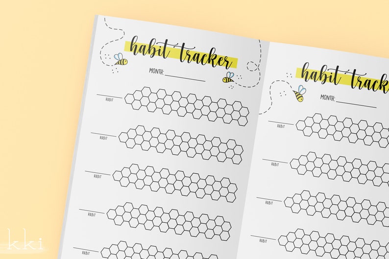 Bumble Bee Habit Tracker Sheets Printable Pages Bullet - Etsy