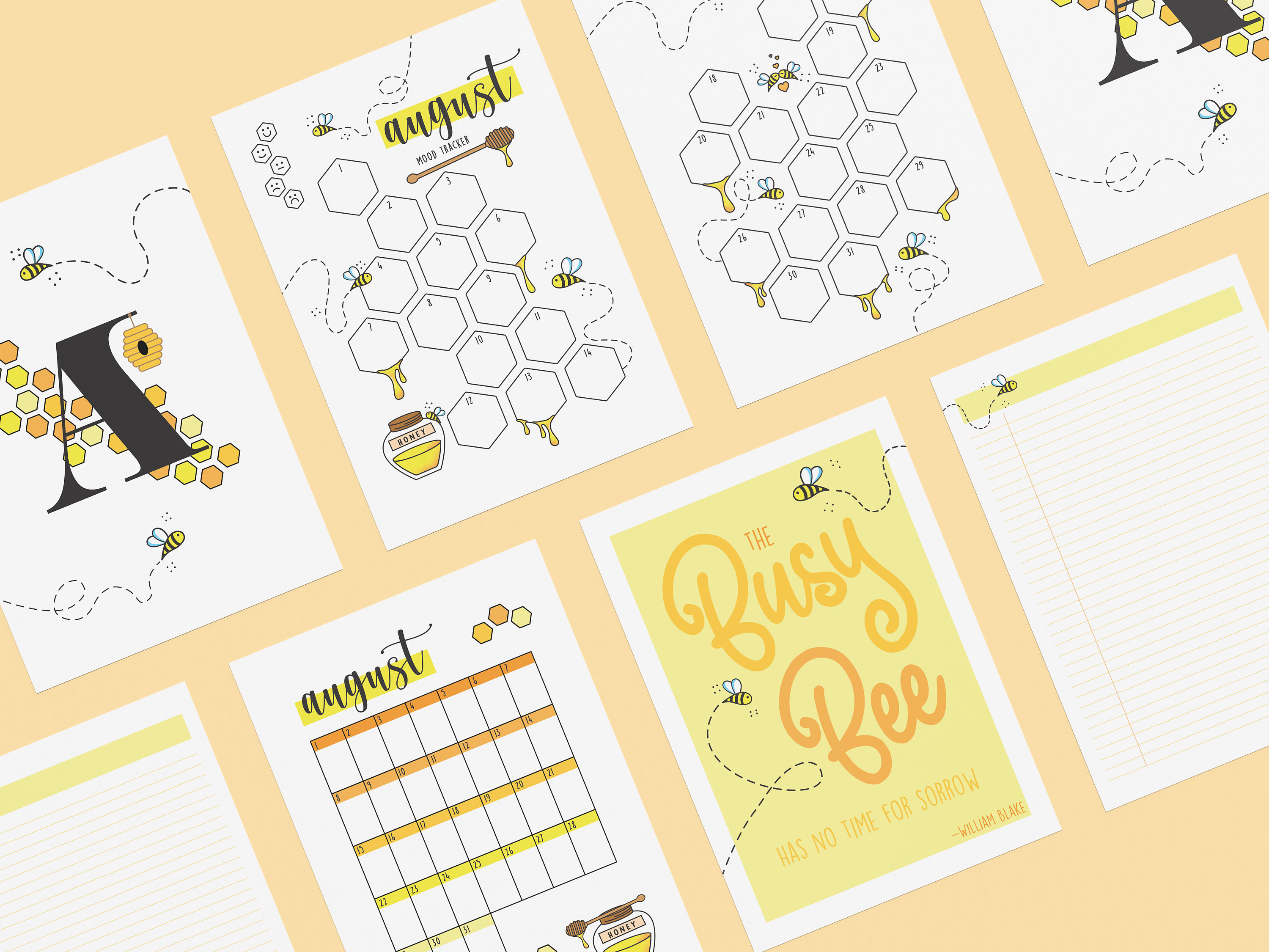 Bumble Bee Bullet Journal Printable Pages August 2021 | Etsy