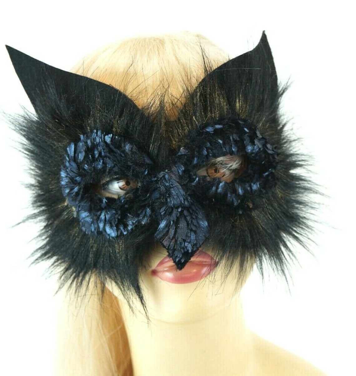 Raven Masquerade Feather Eye Mask Halloween Costume Party Face - Etsy