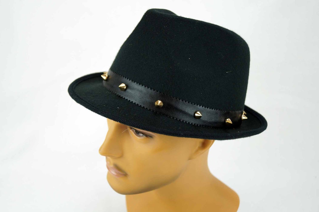 Black Fedora With Gold Spikes Halloween Gangster Fedora - Etsy