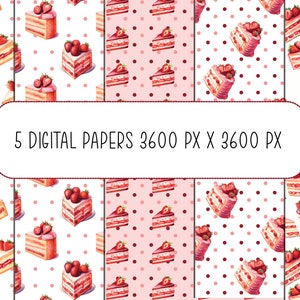 Strawberry Cake Clip Art: Digital Papers & Seamless Patterns (PNG ...