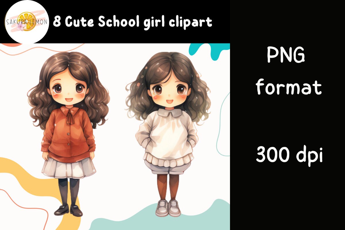 Digital Download 8 Cute Girls Clip Art PNG 300 Dpi Commercial Use ...