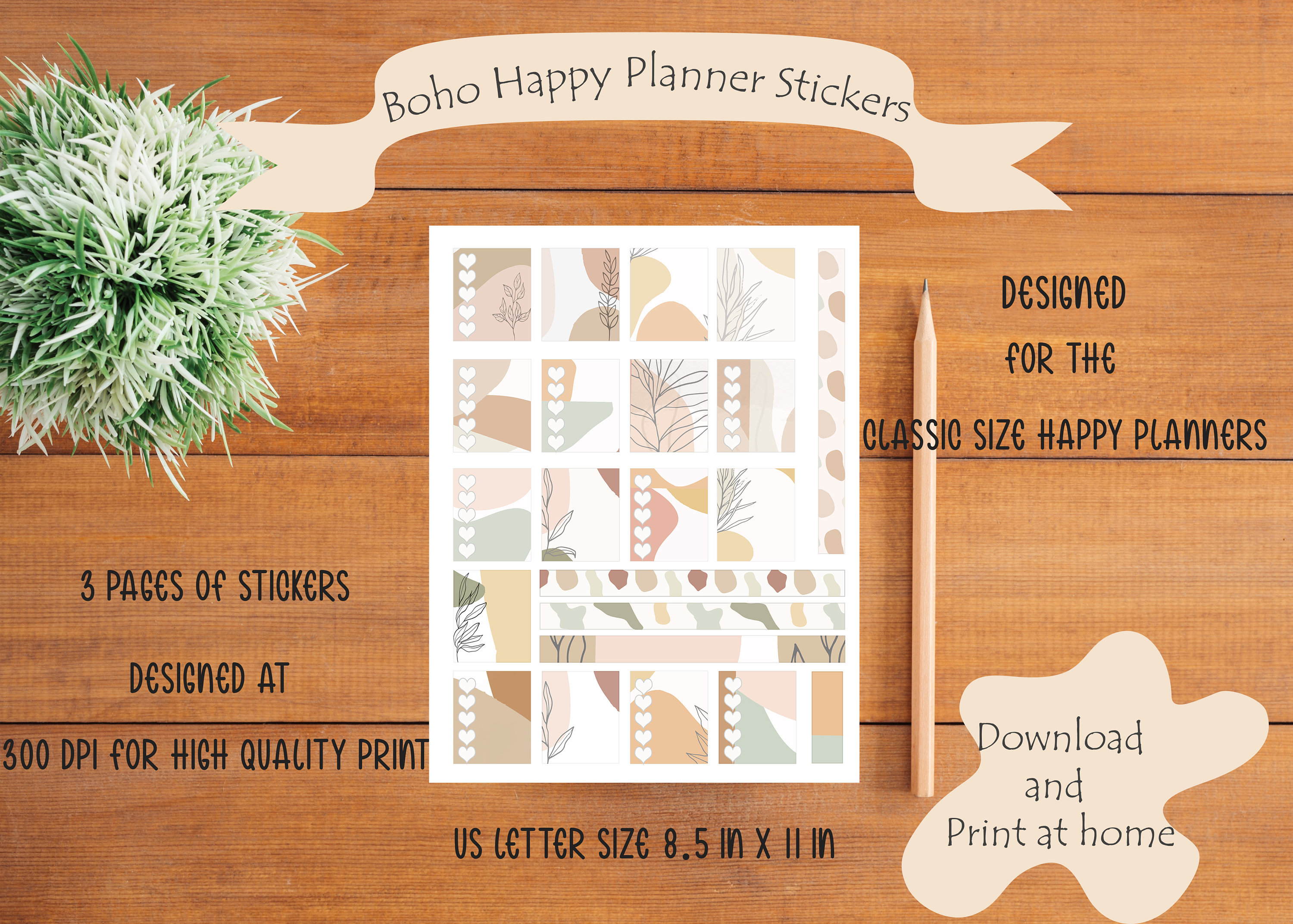 Digital Download Boho Happy Planner Stickers Print at Home Classis ...