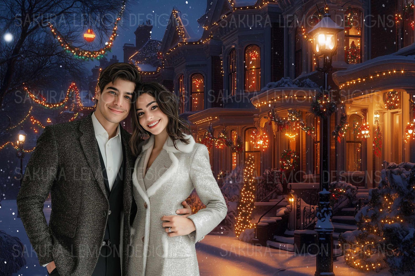 Beautiful and Enchanted Christmas Digital Winter Street Backdrop ...