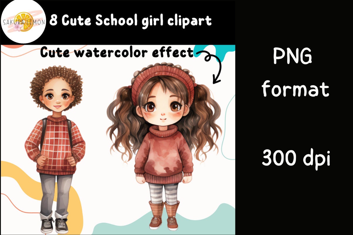 Digital Download 8 Cute Girls Clip Art PNG 300 Dpi Commercial Use ...