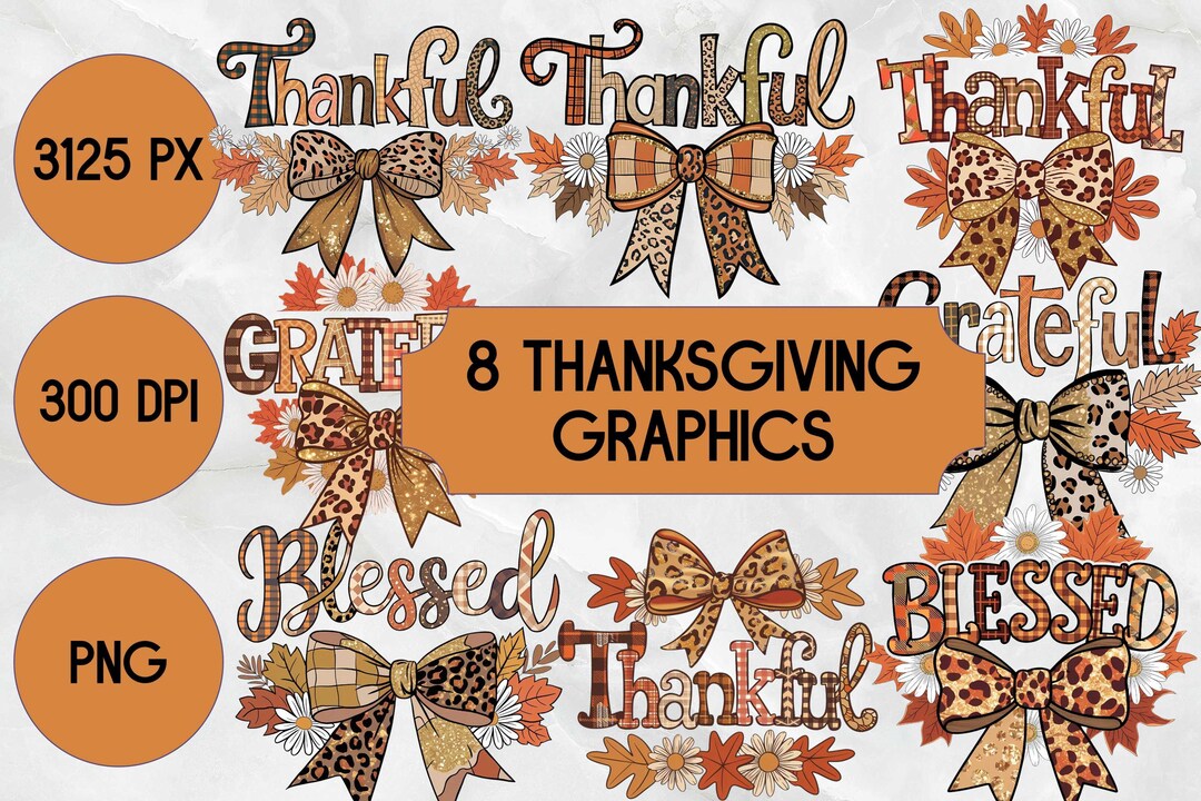Thanksgiving Clip Art: Thankful, Grateful, Blessed - Bow Illustrations ...
