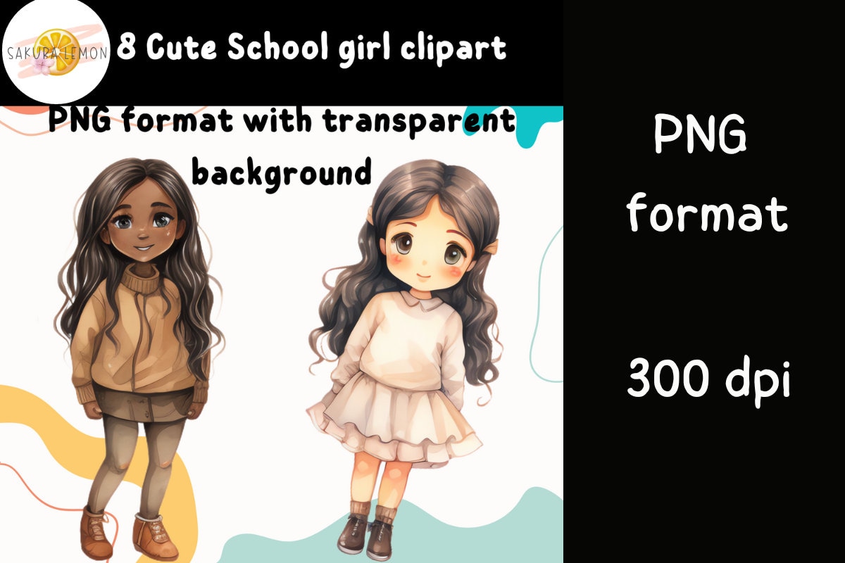 Digital Download 8 Cute Girls Clip Art PNG 300 Dpi Commercial Use ...