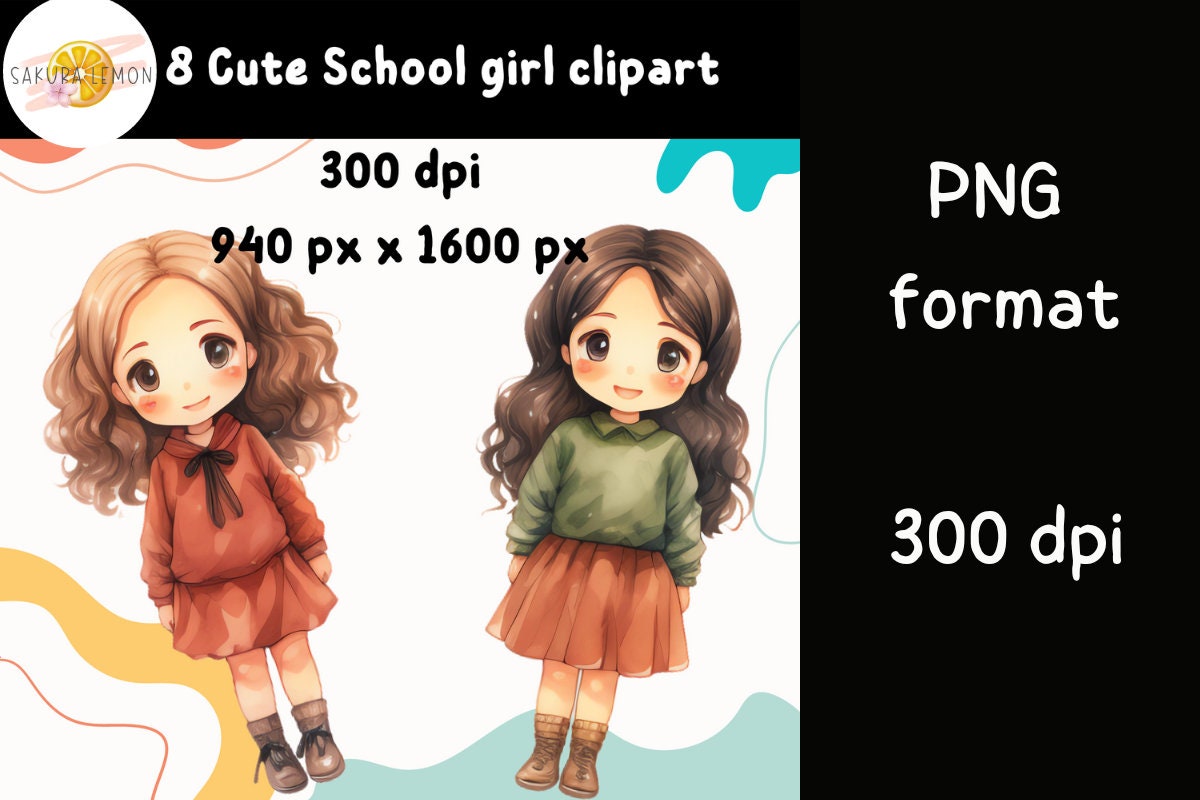 Digital Download 8 Cute Girls Clip Art PNG 300 Dpi Commercial Use ...