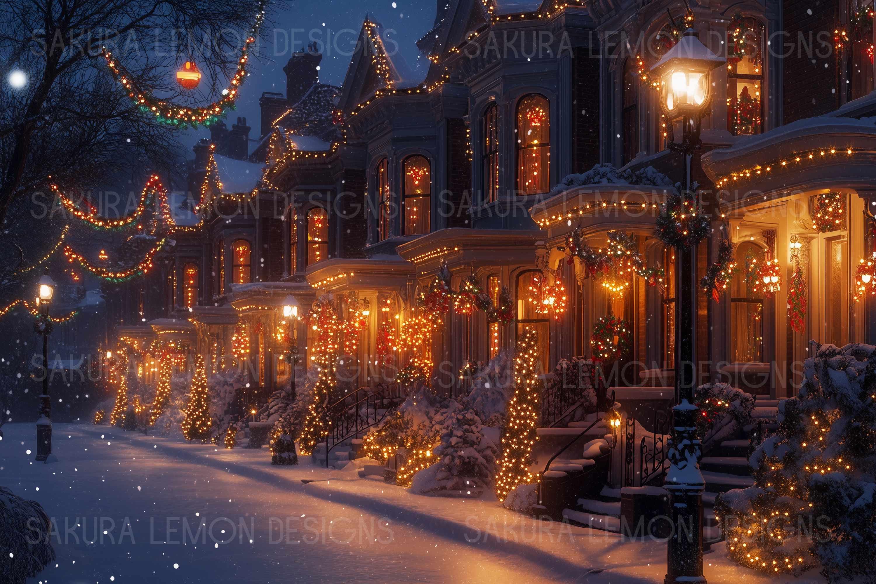 Beautiful and Enchanted Christmas Digital Winter Street Backdrop ...