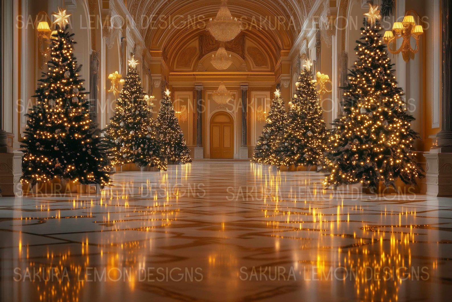Beautiful Christmas Ballroom Digital Backdrop Holiday Backdrop Festive ...