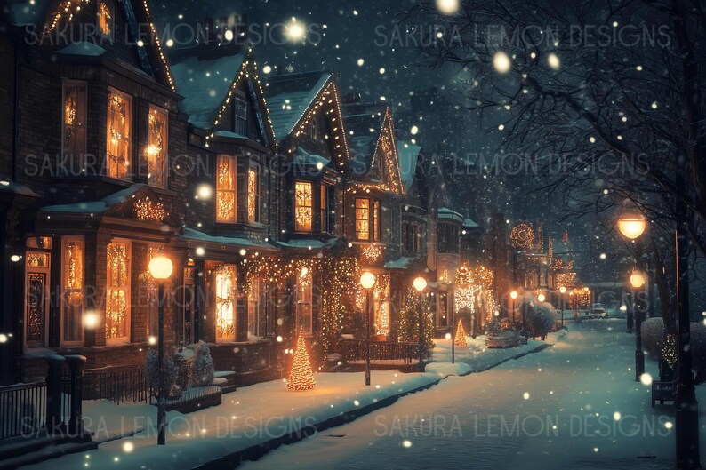 Beautiful and Enchanted Christmas Digital Winter Street Backdrop ...