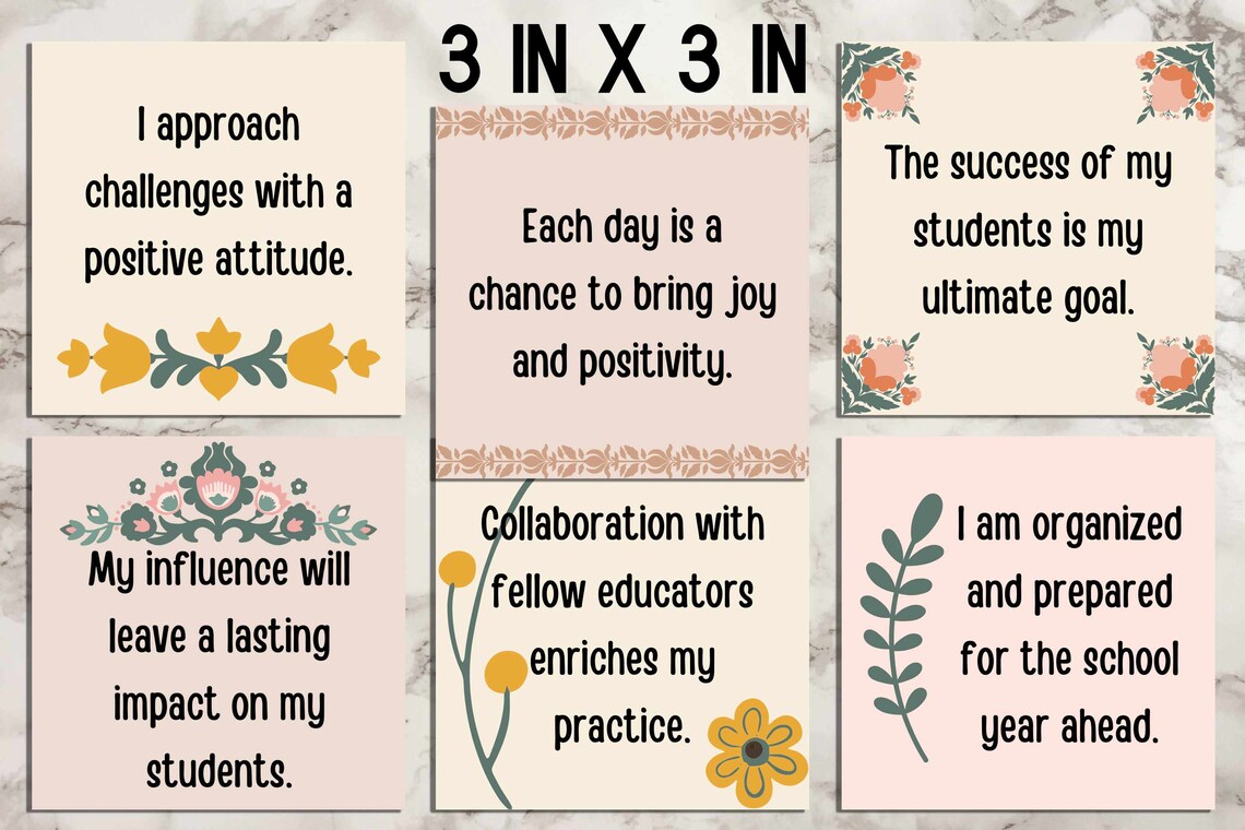 30 Teacher Positive Encouraging Affirmation Cards 3 Inch Square ...