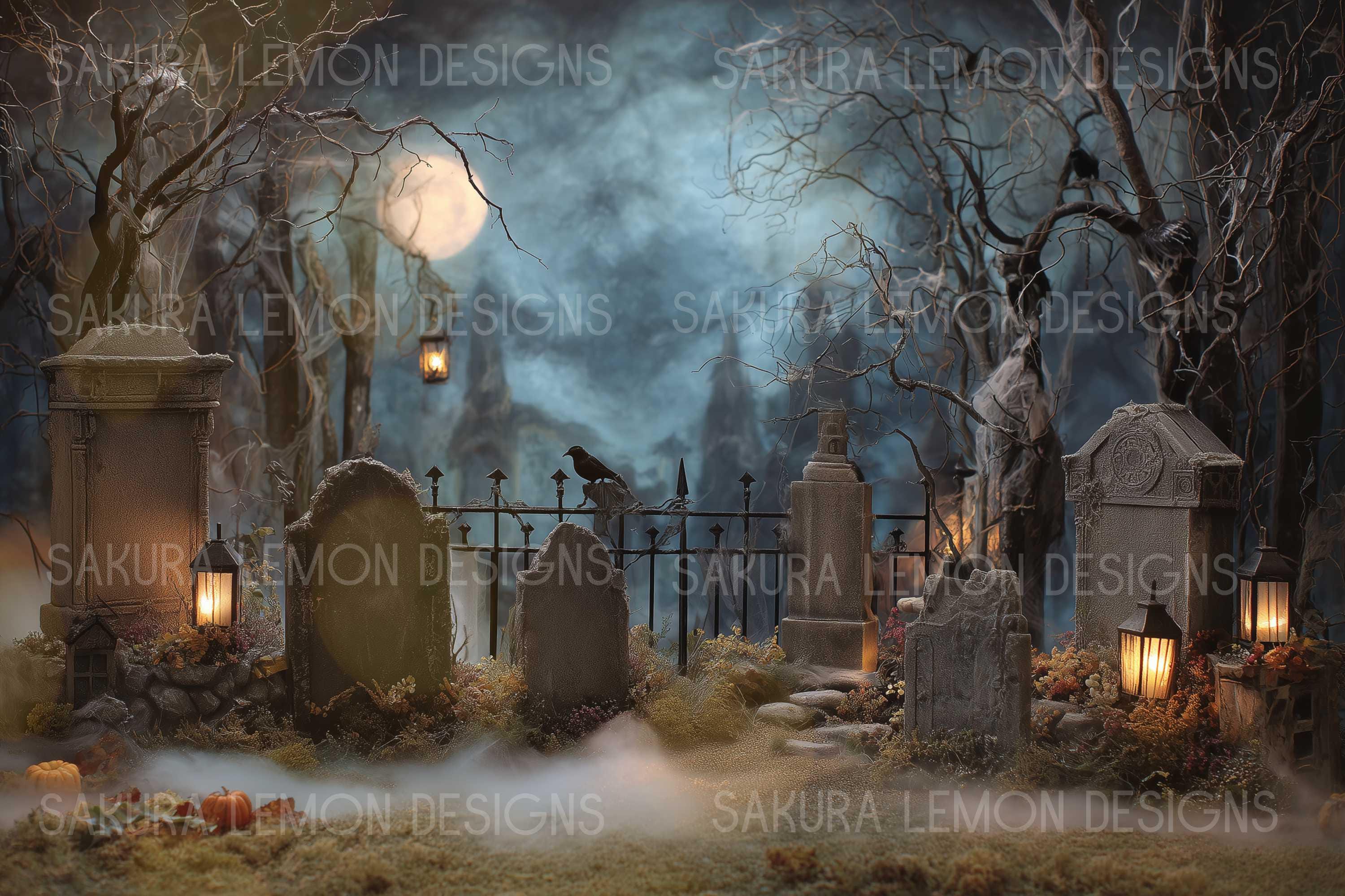 3 Spooky Cemetery Halloween Fall Digital Backdrop Holiday Backdrop ...