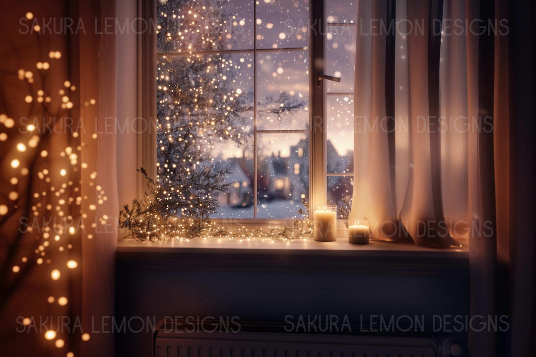 Christmas Window Digital Backdrop: Festive Holiday Scene (digital ...