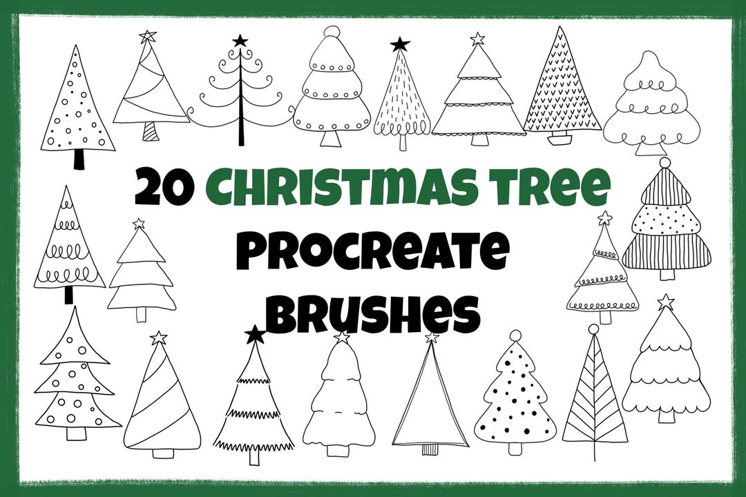 20 Christmas Tree Doodle Procreate Brush Stamps - Etsy