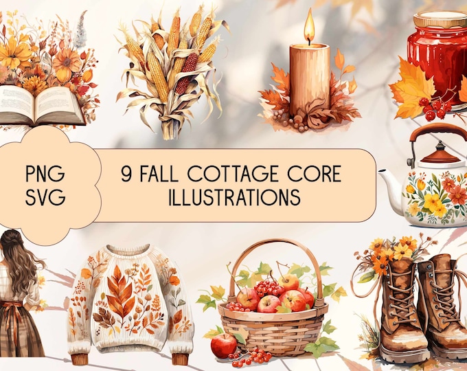 Fall Cottagecore Illustration Clipart: PNG SVG Bundle (commercial Use ...