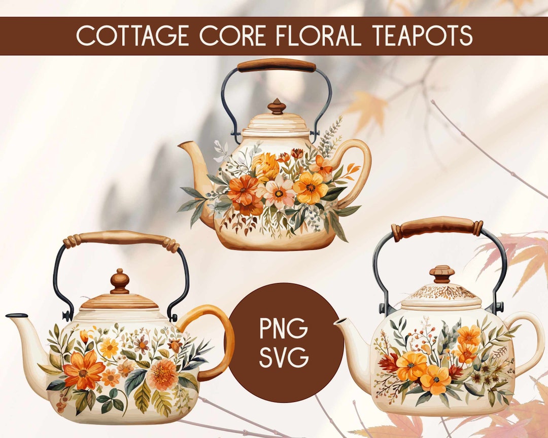 Fall Cottagecore Teapot Clipart: PNG SVG Graphics (digital Download) - Etsy