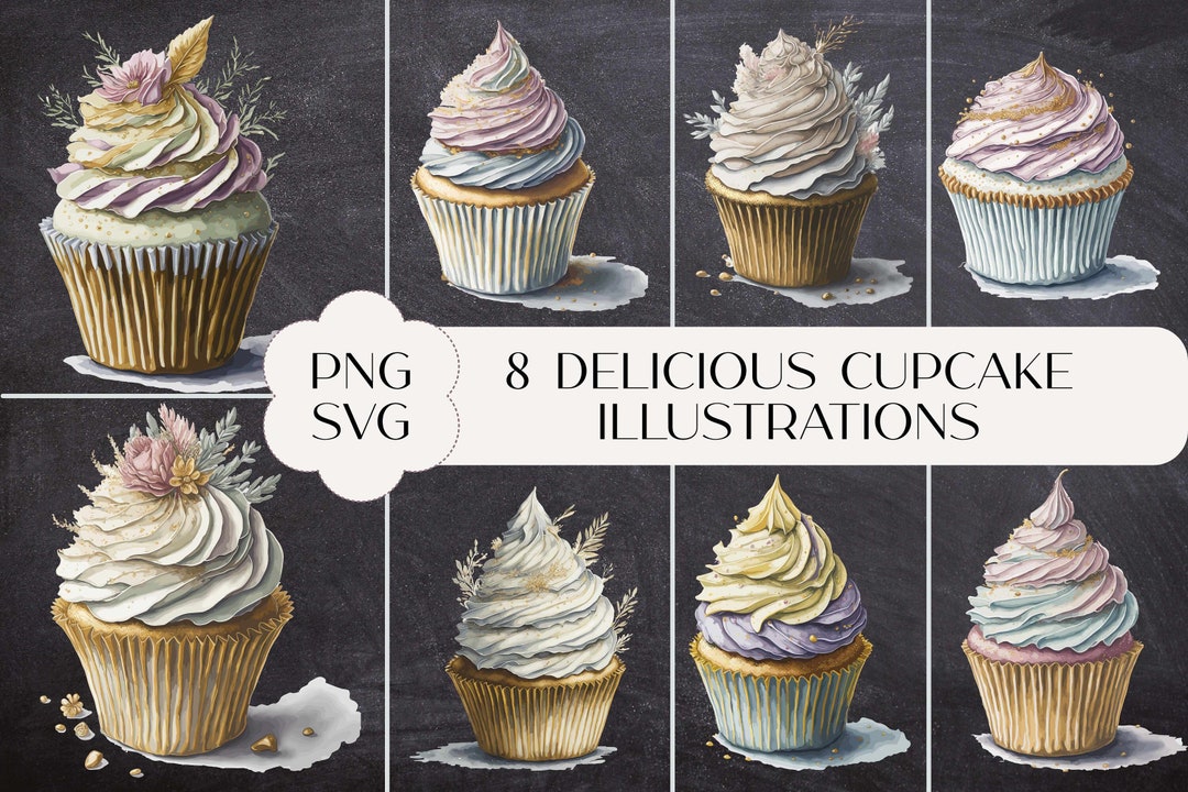 Cupcake Illustrations: Light Icing Clipart (PNG, SVG Digital Download ...